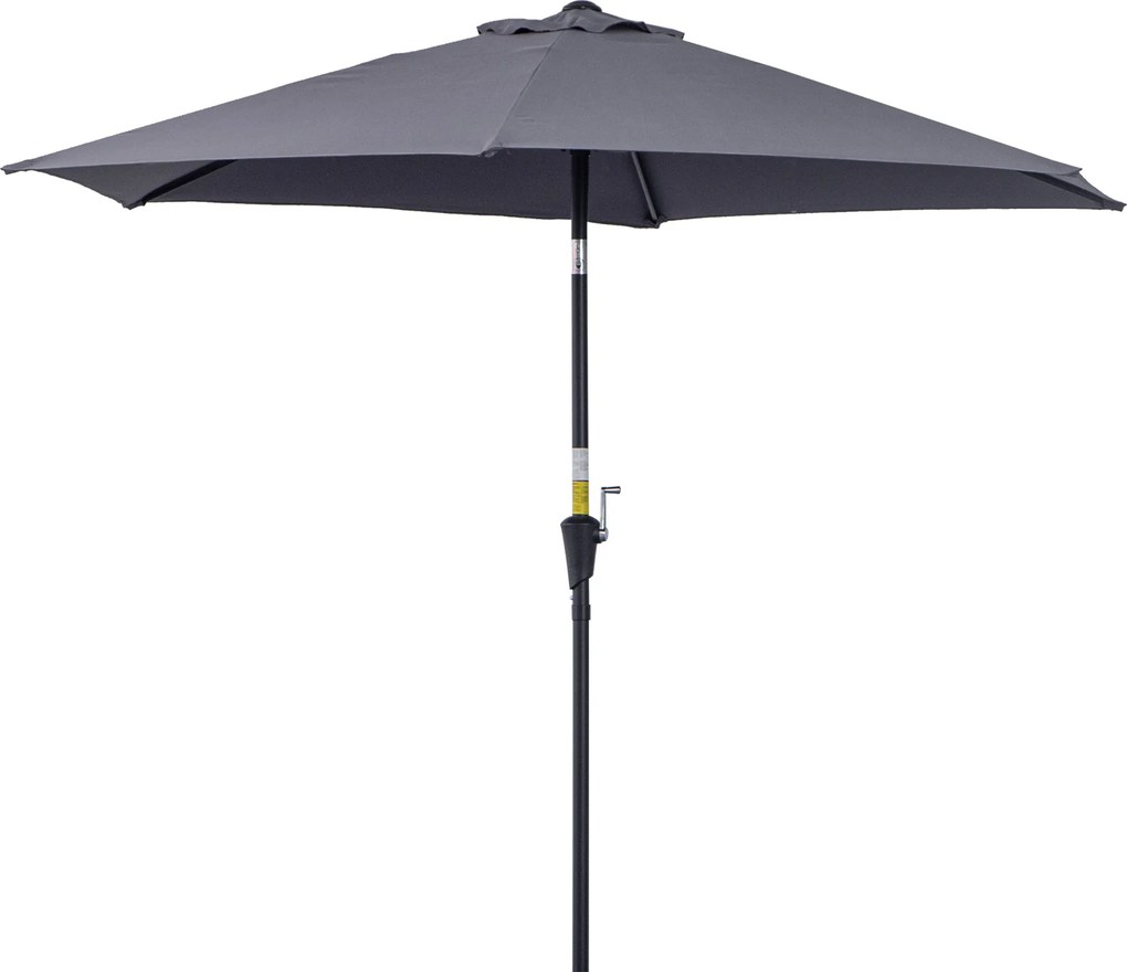 Zahradní slunečník Outsunny z hliníku Ø260x235 cm s naklápěcí konstrukcí, klikou a 6 kovovými tyčemi pro venkovní terasu a balkon - Šedý