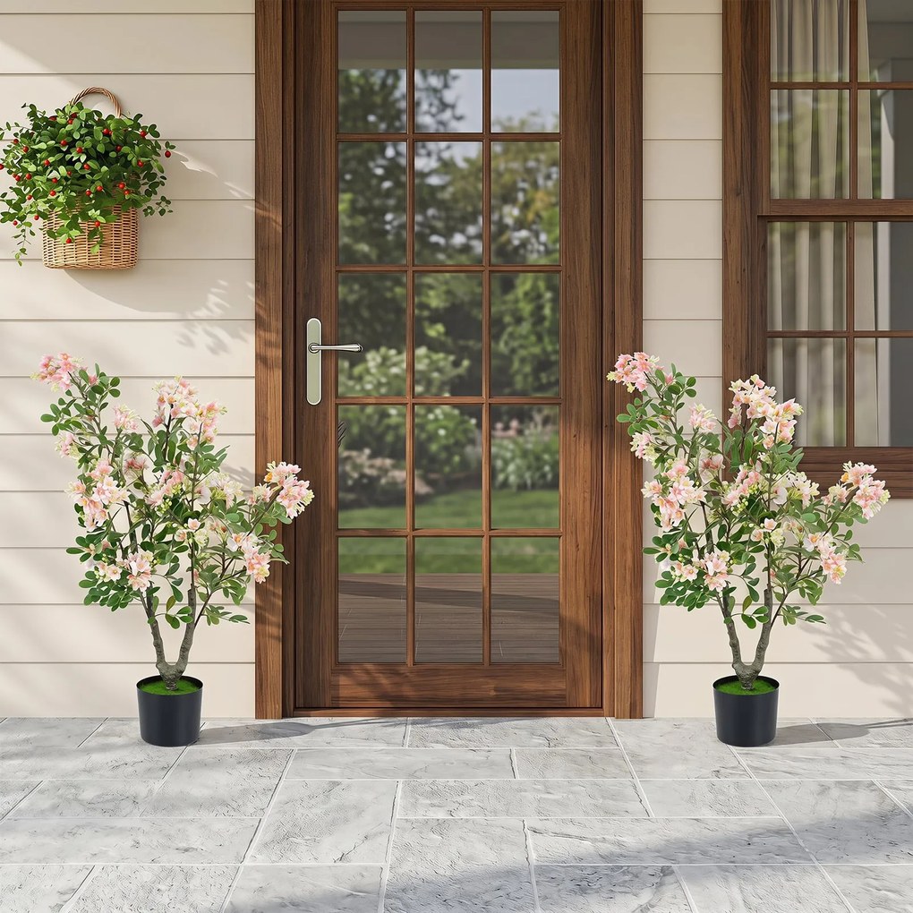 Costway Umělý strom Impatiens 90 cm umělá rostlina v květináči s 210 hedvábnými