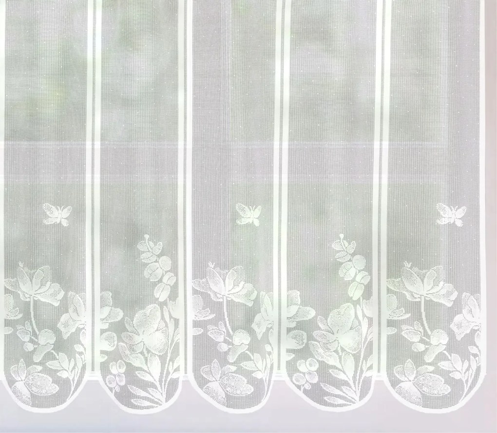 Záclona žakárová, Motýlci vitrážka metráž, bílá 100 cm