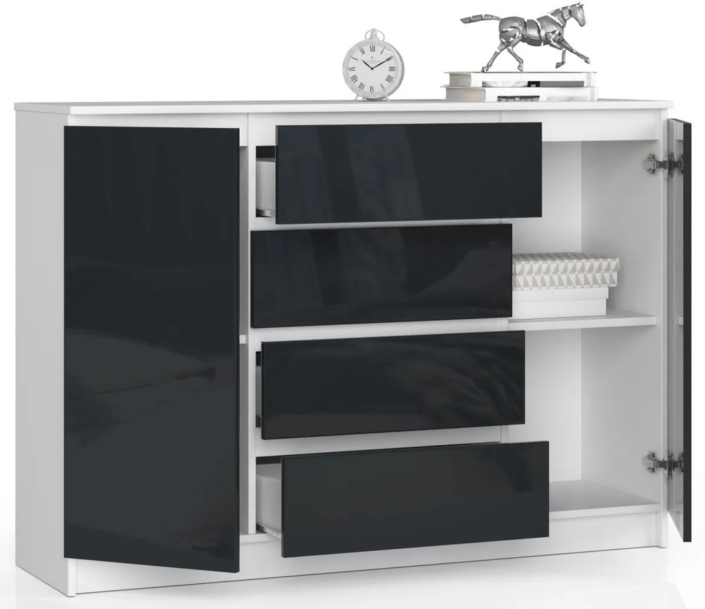Komoda Rollo Z 140 cm grafit lesk/bílá