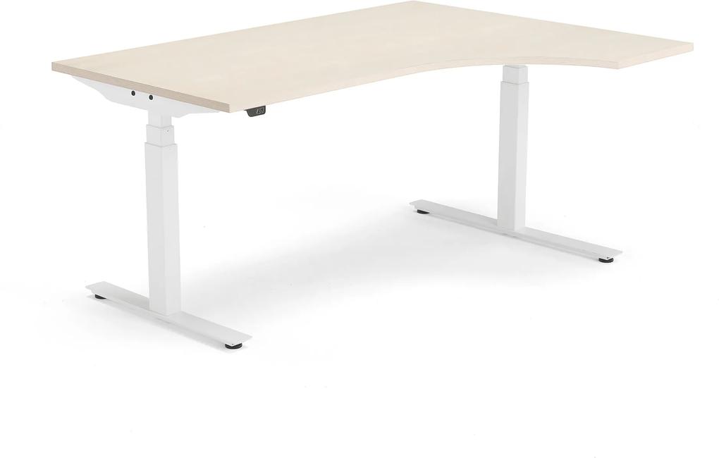 AJ Produkty Výškově stavitelný stůl Modulus, rohový, 1600x1200 mm, bílý rám, bříza