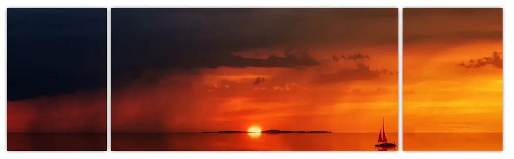 Obraz západu slunce s plachetnicí (170x50 cm)