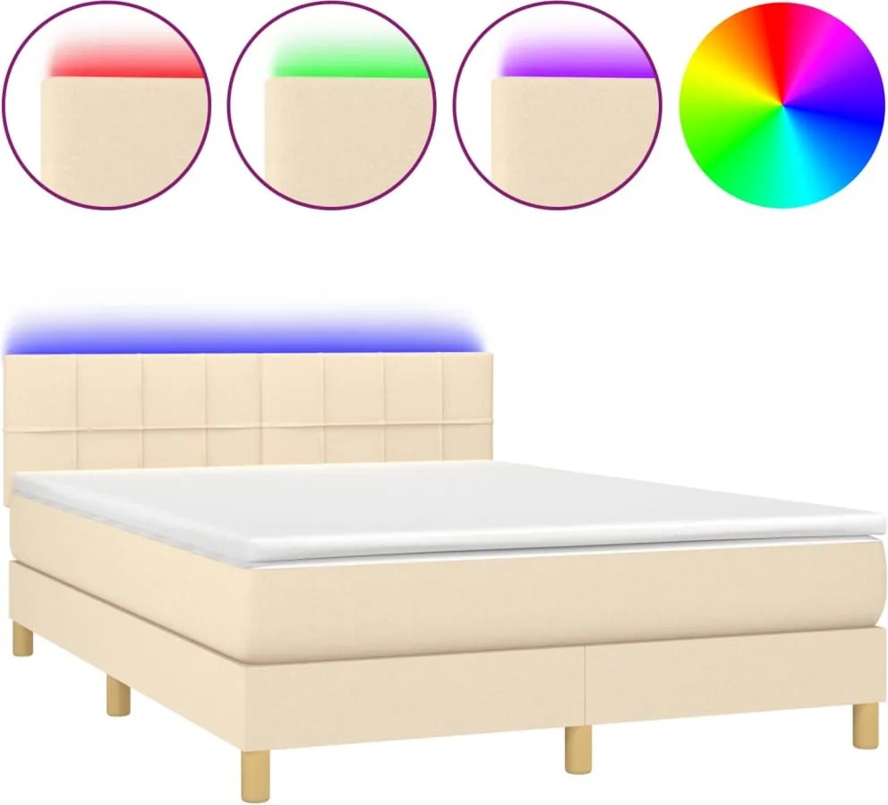 Box spring postel s matrací a LED krémová 140x200 cm textil 3133722