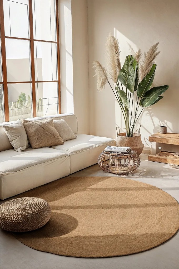 Hanse Home, Kusový koberec Jute Braided 106005 Gold kruh, 100x100 (průměr) kruh, béžová, chodba / předsíň