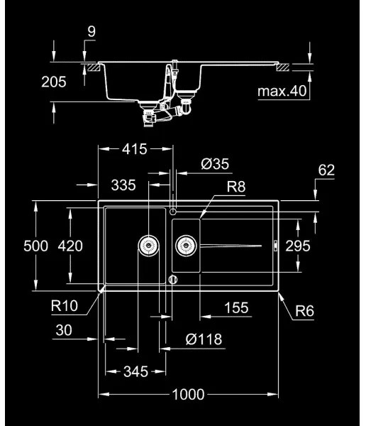 GROHE 31642AP0 - Dřez K400 1000 × 500 mm granit/černá