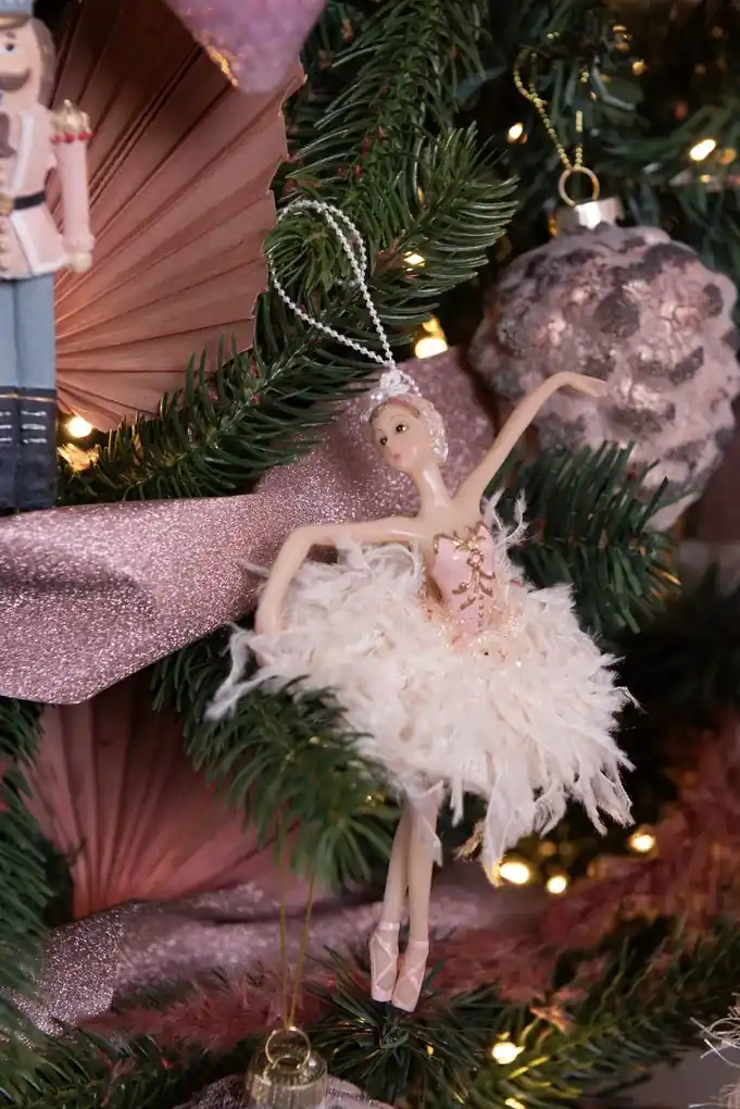 Závěsná dekorace Ballerina v peříčkové sukni - 11*2*15 cm | BIANO