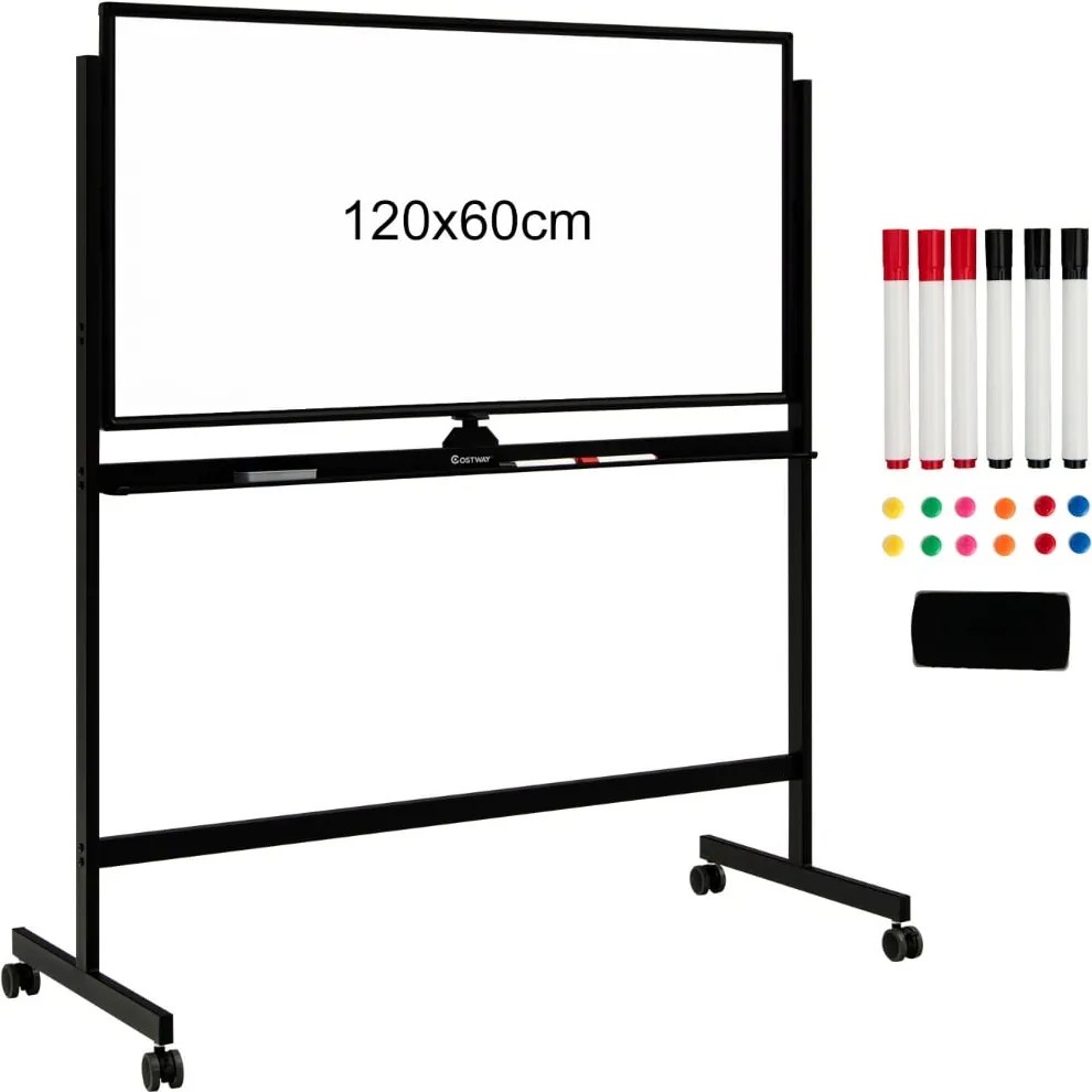Costway Oboustranná magnetická mobilní tabule Mobilní rolovací tabule