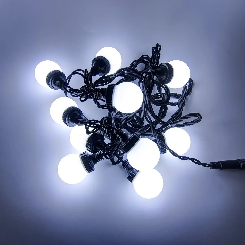 Easy Fix LED party osvětlení, 5 m, venkovní, 10 kouliček, 70 ledově bílých diod, černý kabel, IP67, prodlužovací