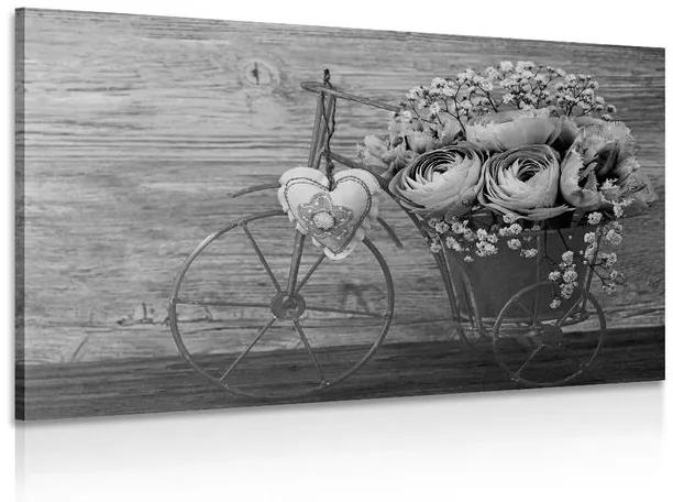 Obraz černobílé květiny ve vintage váze - 120x80 cm