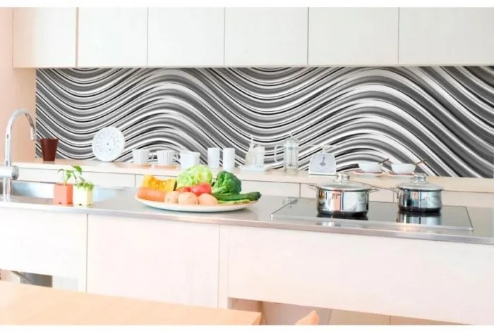 DIMEX | Fototapeta do kuchyně Stříbrné vlny KI-350-103 | 350 x 60 cm | metalická, šedá