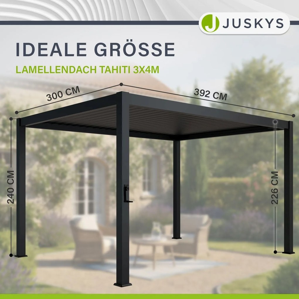 Juskys Lamelová pergola Tahiti 3 × 4 m s boční stěnou 4 m