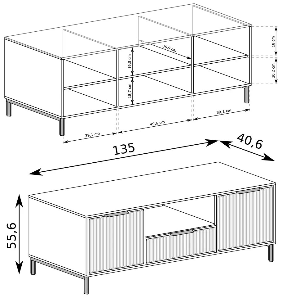 STYLES k | TV stolek LS-3 | 135 cm | 3D povrch | kašmír