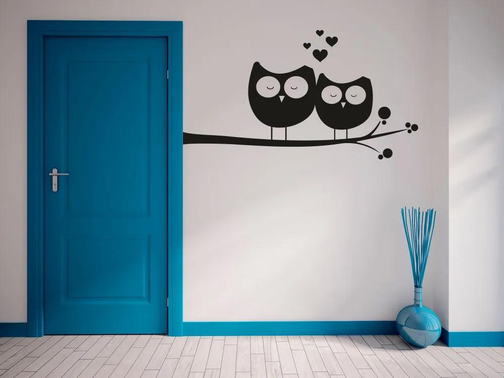 WALLVINIL Samolepky na zeď - Zamilované sovy Barva: Hnědá tmavá, Velikost: 80x31 cm, Pravá / Levá: Pravá (dekorace směřuje/dívá se doprava)