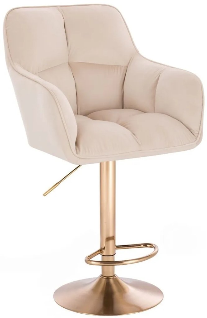 LuxuryForm DESIGN Barová židle AMALFI VELUR na zlaté kulaté podstavě - krémová