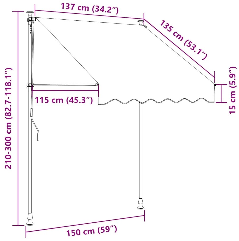 vidaXL Marketos Ručně zatahovací markýza 150 cm oranžovo-bílé pruhy