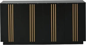 Aosom Obývací pokoj - komoda se 4 dveřmi, elegantní zlaté ozdobné lišty, volně stojící, 35x140x70 cm, Černá