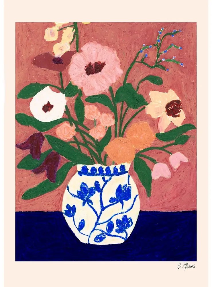 Plakát 30x40 cm Flowers on Blue Table – Carla Llanos – The Poster Club