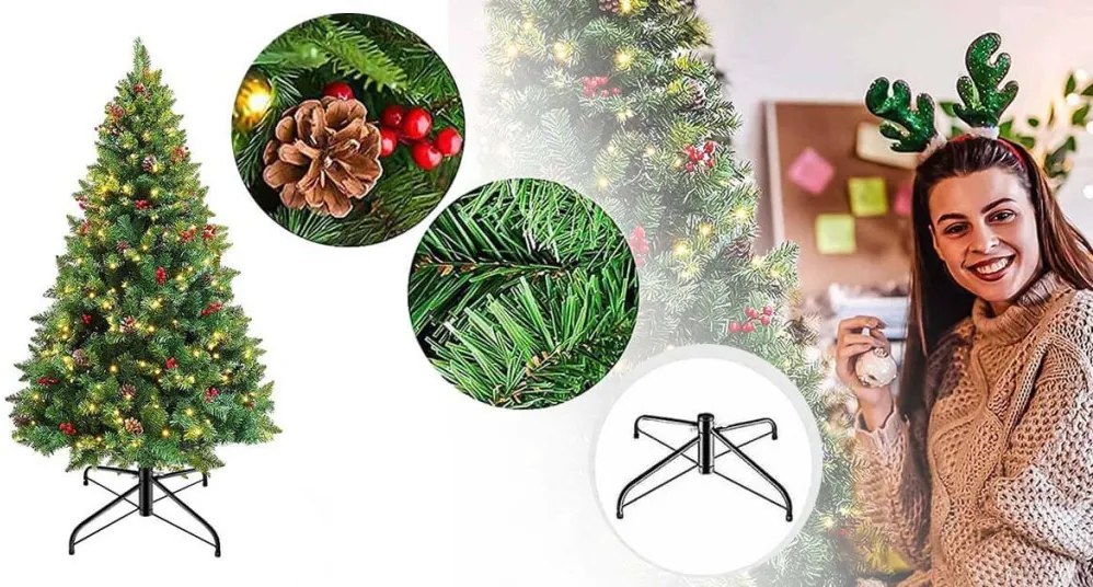 Umělý vánoční stromek s 320 LED diodami, teplý bílý, 210 cm