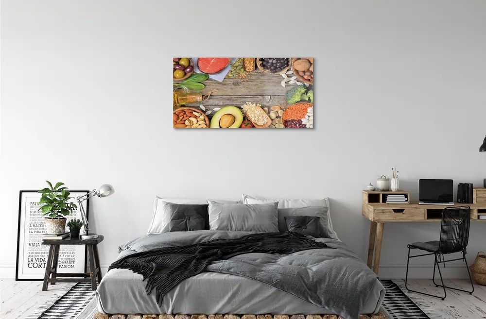 akrylový obraz Fazole brokolice avokádo ořechy 100x50 cm