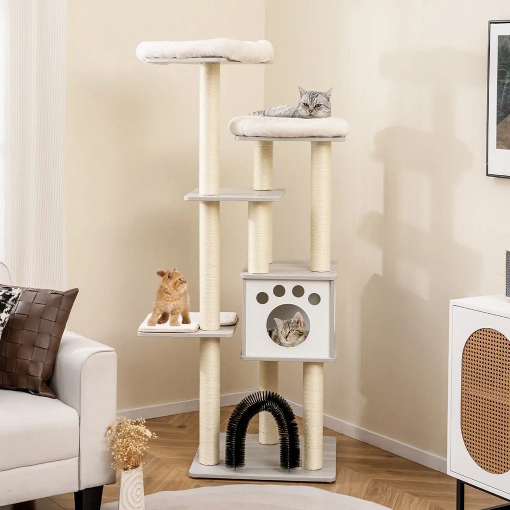 Costway 176 cm 6patrové škrabadlo s útulnými podložkami a jeskyně a cat arch