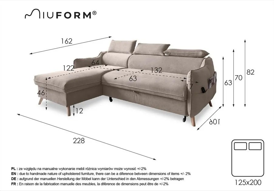 Světle hnědá sametová rozkládací rohová pohovka (levý roh) Sweet Harmony – Miuform