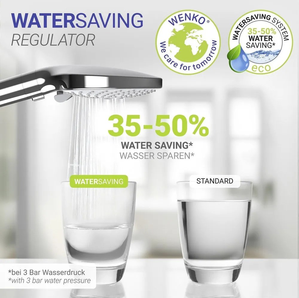 Plastová sprchová hlavice v leskle stříbrné barvě ø 12 cm Water Saving – Wenko