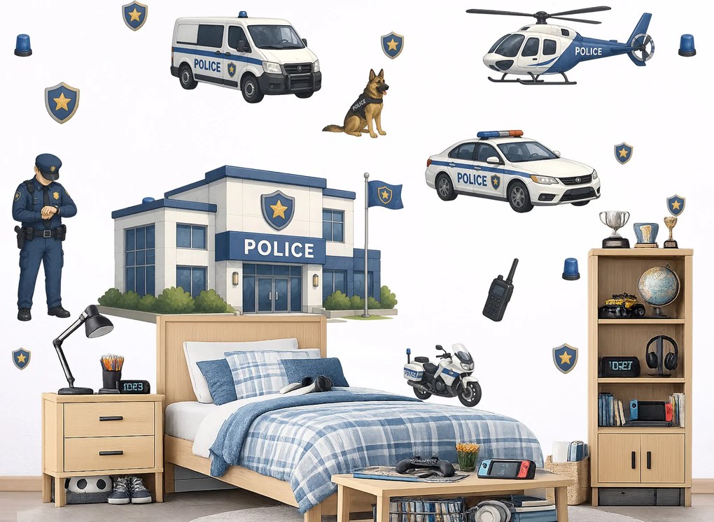 Na stanici policie samolepky na zeď pro chlapce arch 75 x 45 cm