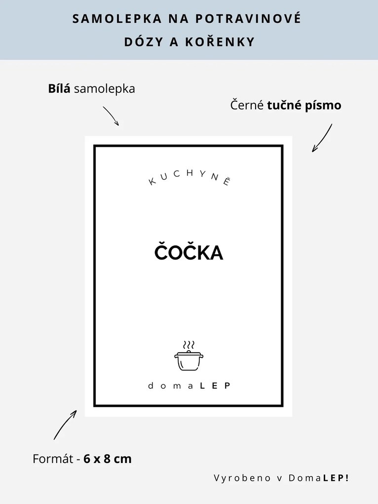 ČOČKA – bílá samolepka na dózu, tučné písmo, 6 × 8 cm | DomaLEP