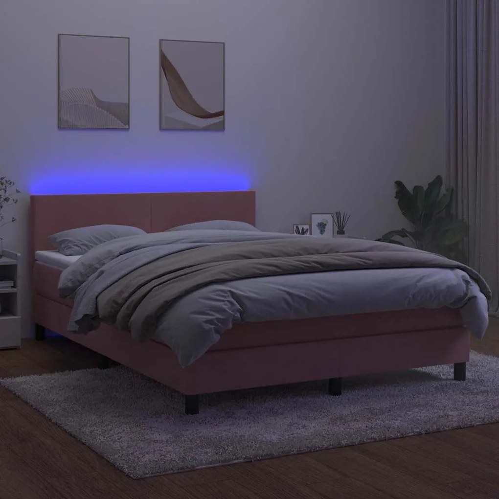 Box spring postel s matrací a LED růžová 140x190 cm samet 3134284