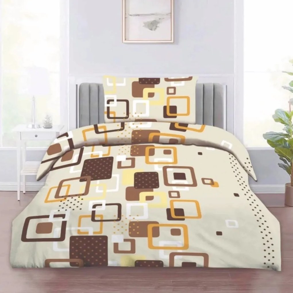 Povlečení bavlněné Kostky hnědé 200x140cm+90x70cm TiaHome