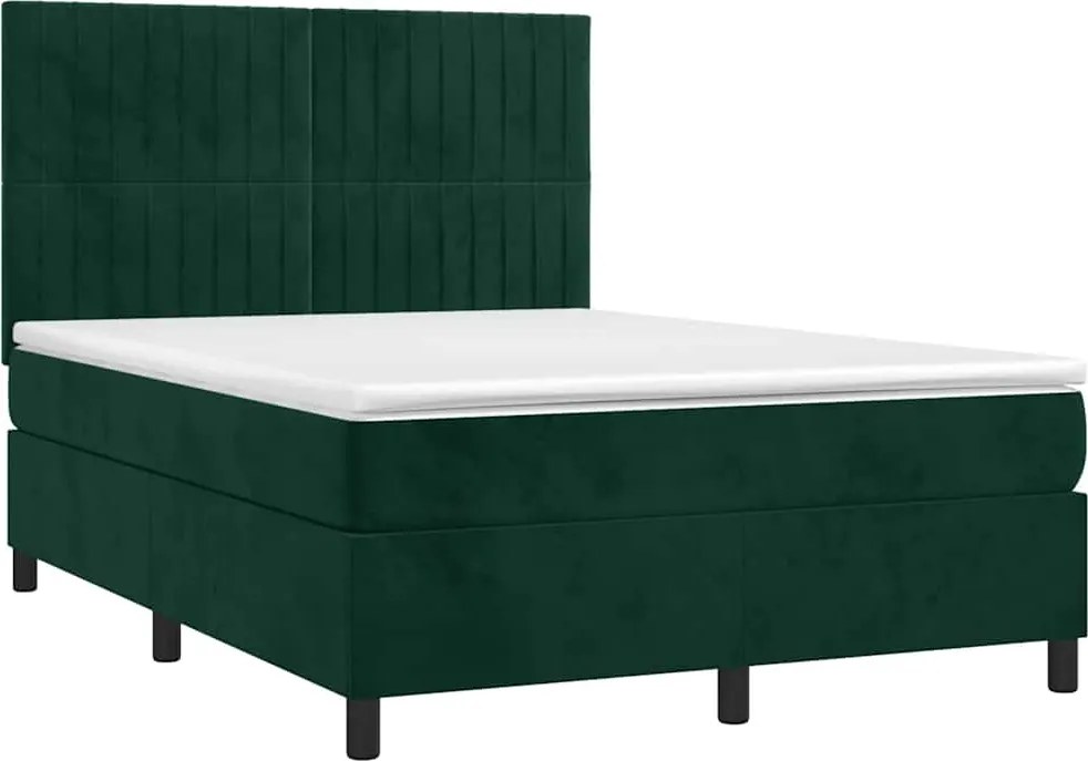 Box spring postel s matrací a LED tmavě zelená 140x190 cm samet 3136242