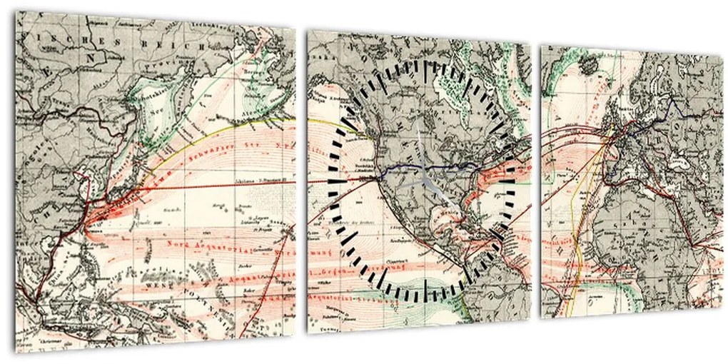 Obraz - Mapa světa (s hodinami) (90x30 cm)