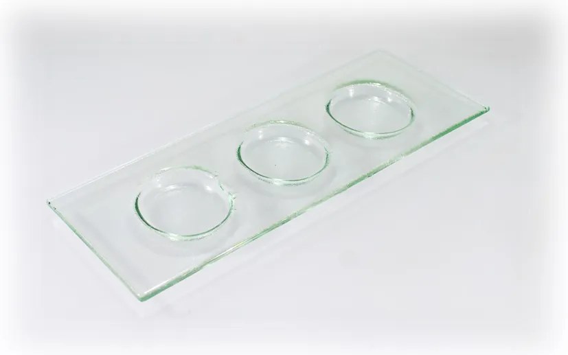 BDK-GLASS Skleněný svícen 34x13cm na 3 svíčky - čirý