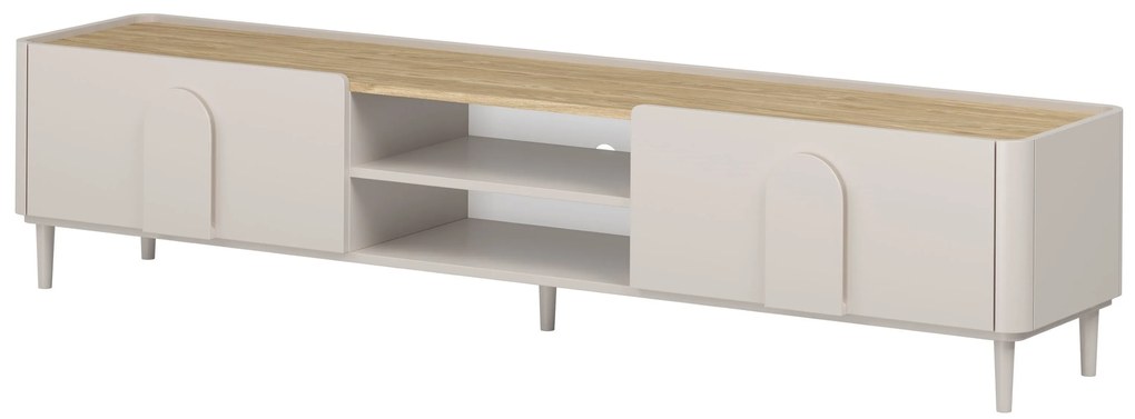 TV stolek Amilio 220 cm na nožkách - kašmírová / dub olejovaný / kašmírové úchytky