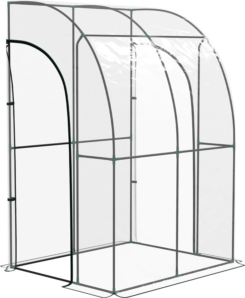 Zeleninový skleník Outsunny, přístavkový skleník, zesílená PVC plachta, ocelová konstrukce, 2 rolovací zipové dveře, pro zeleninu, rostliny, květiny,