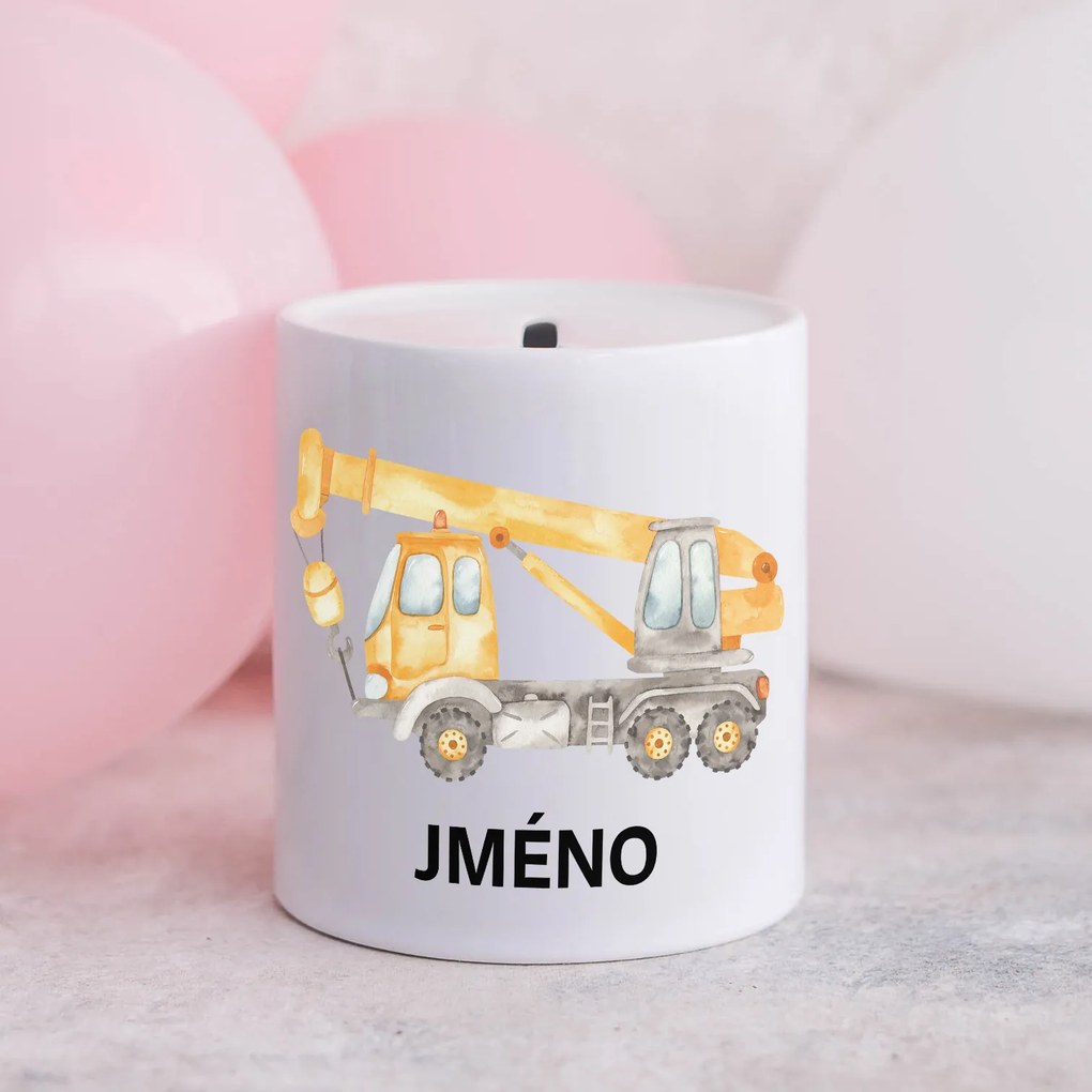 Domovi Bílá keramická pokladnička se jménem Jeřáb 9cm