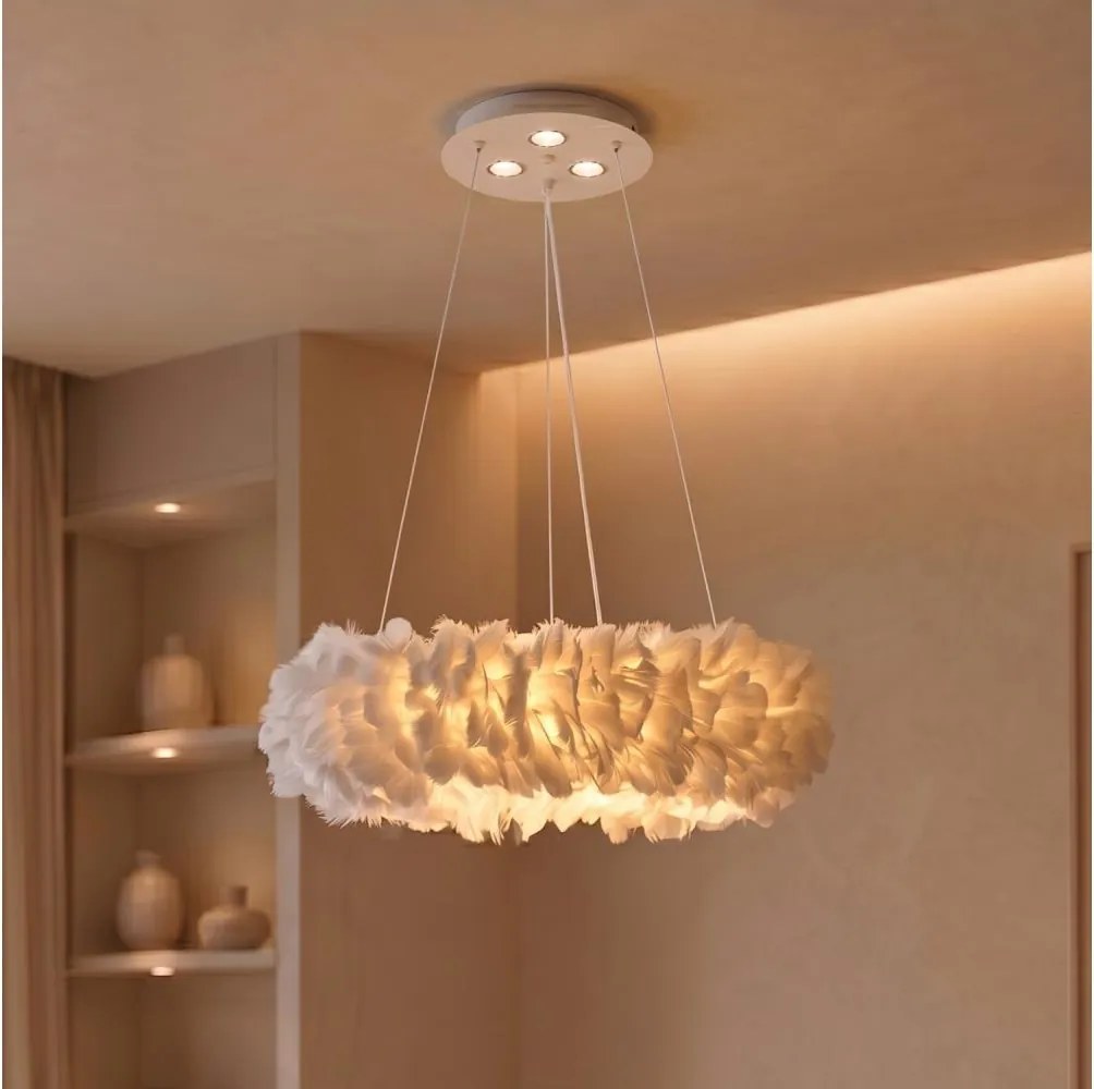 Brilagi - LED Lustr na lanku FEATHER 3xE27/40W/230V + 3xLED/3W pr. 40 cm bílá