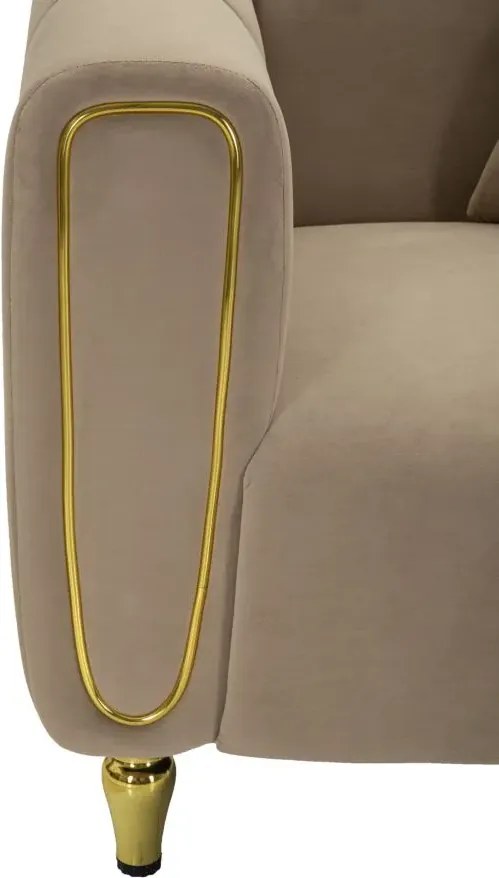 Designové sametové křeslo Alma šedobéžové/zlaté