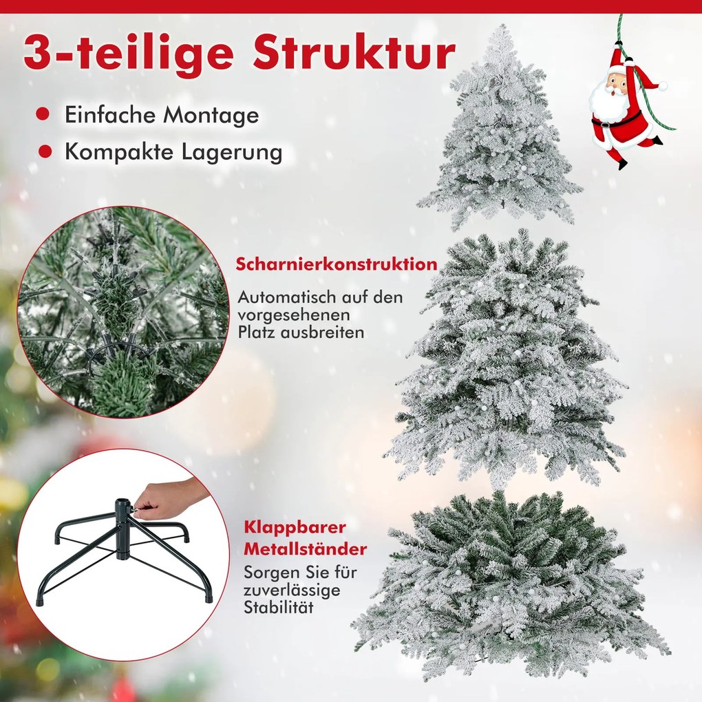 Costway 180 cm Umělý vánoční stromek zasněžený vánoční stromek předem smontovaný