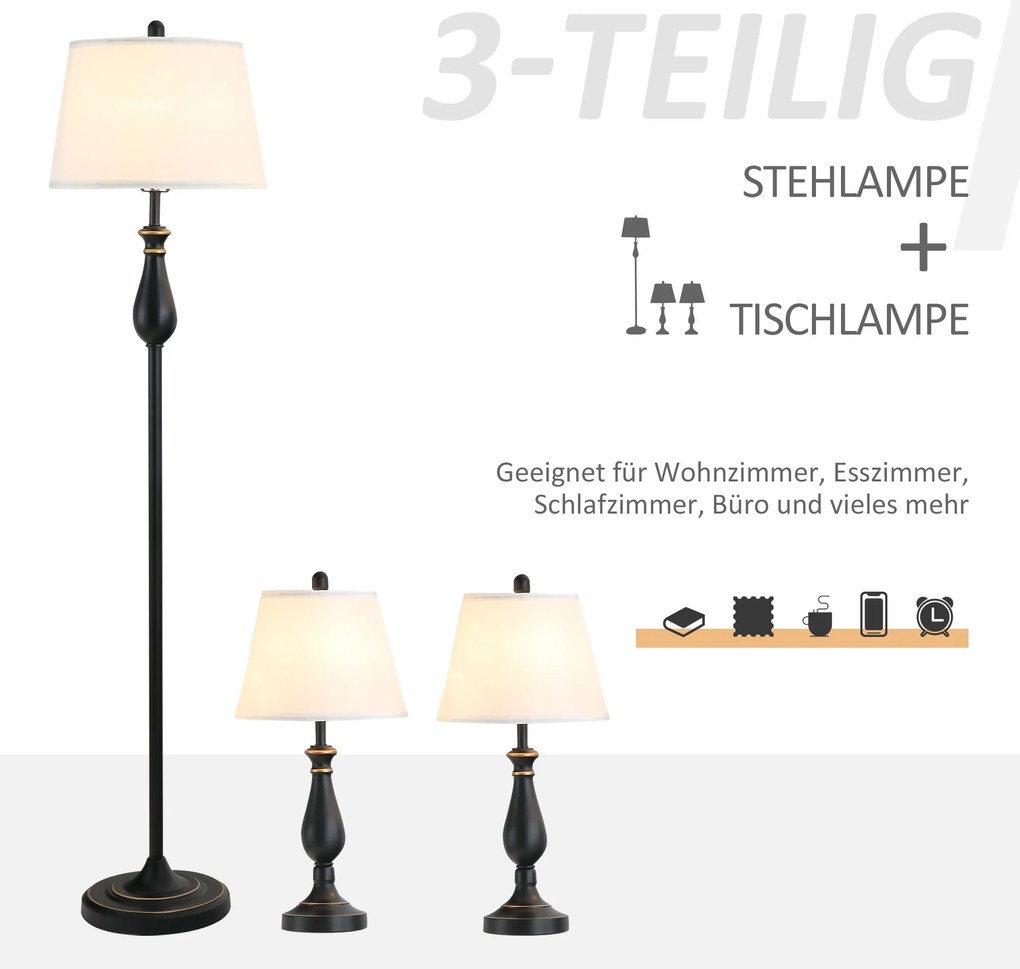 HOMCOM Sada lamp, 1 stojací a 2 stolní, černo-bílé B31-183