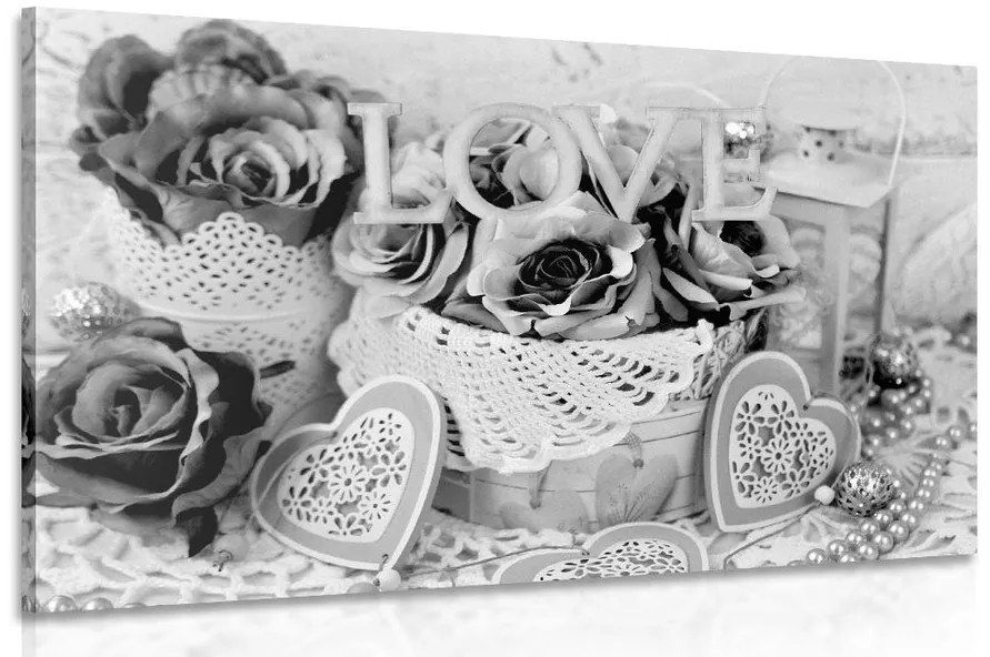 Obraz romantická dekorace ve vintage stylu v černobílém provedení - 90x60