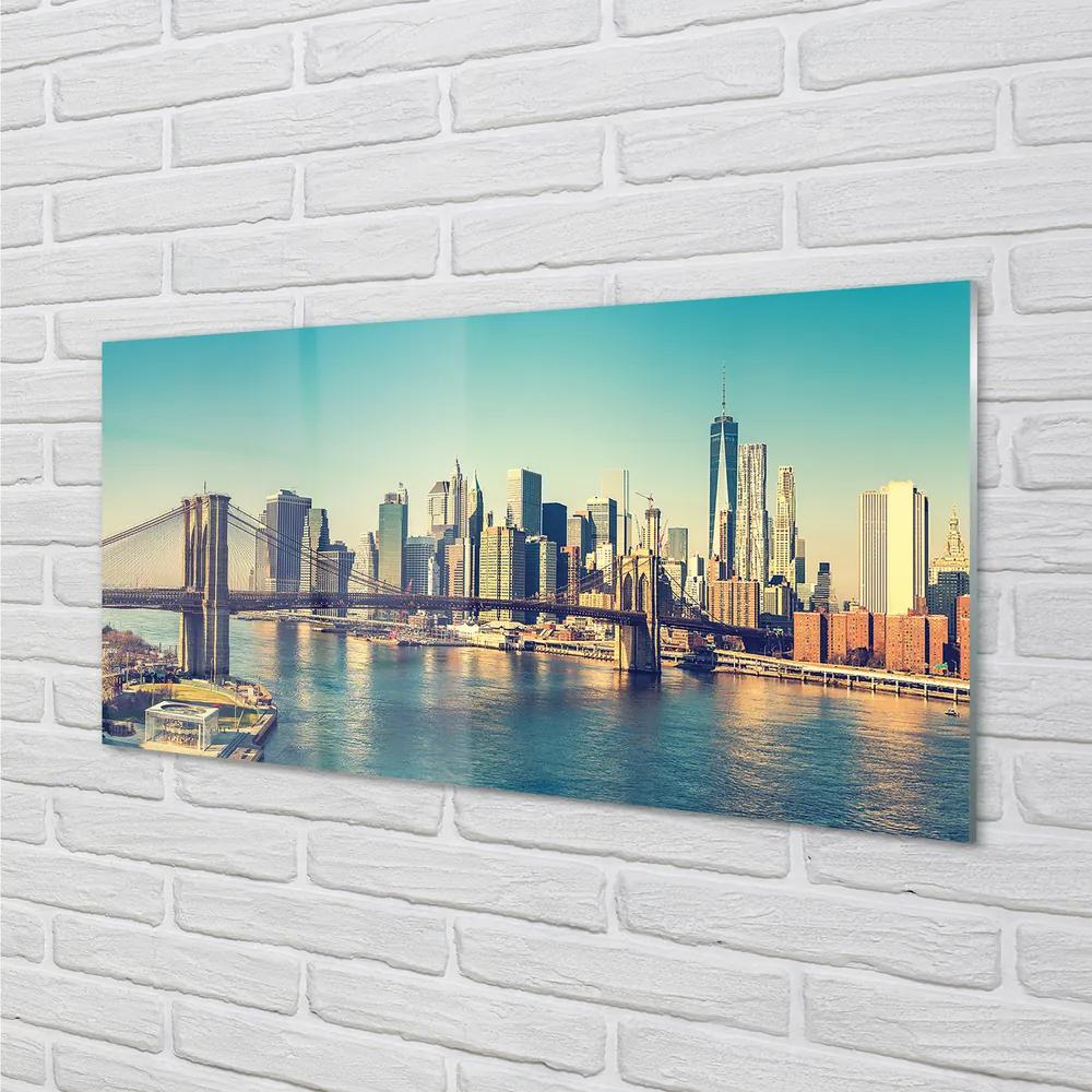 akrylový obraz Panorama bridge river 140x70 cm