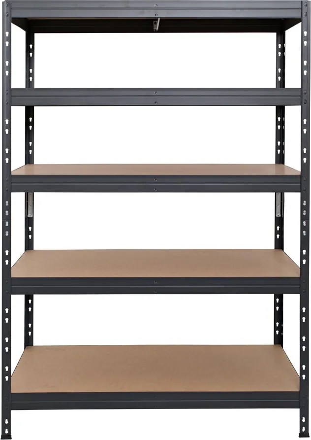 Kovový regál RIVET PRO 180x120x45 DTD dřevotříska 5 úrovní antracitová šedá
