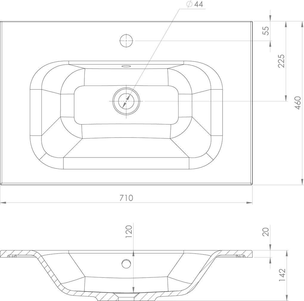 Sapho Sidra 71 x 46 cm umyvadlo s otvorem pro baterii litý mramor černá mat SD071B