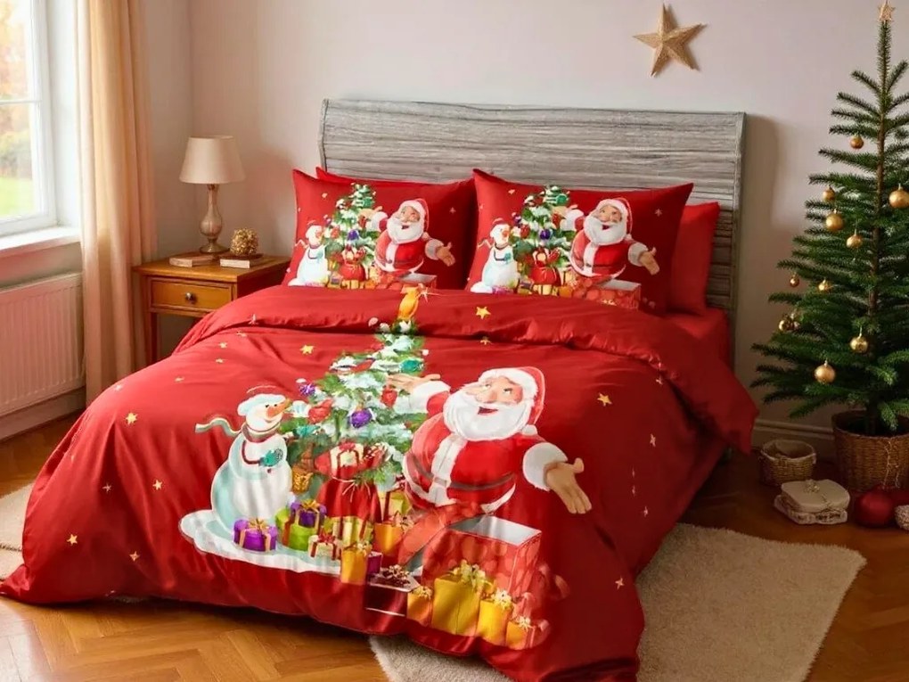 3D Bavlněné povlečení SANTA AND GIFTS červené, 100% bavlna Rozměr povlečení: 70 x 90 cm | 140 x 200 cm