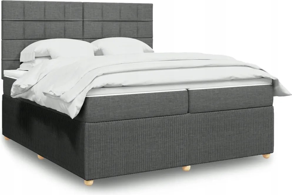 Box Spring Postel S Matrací Textil Tmavě Šedá Blok se čtverci 200 x 200 c