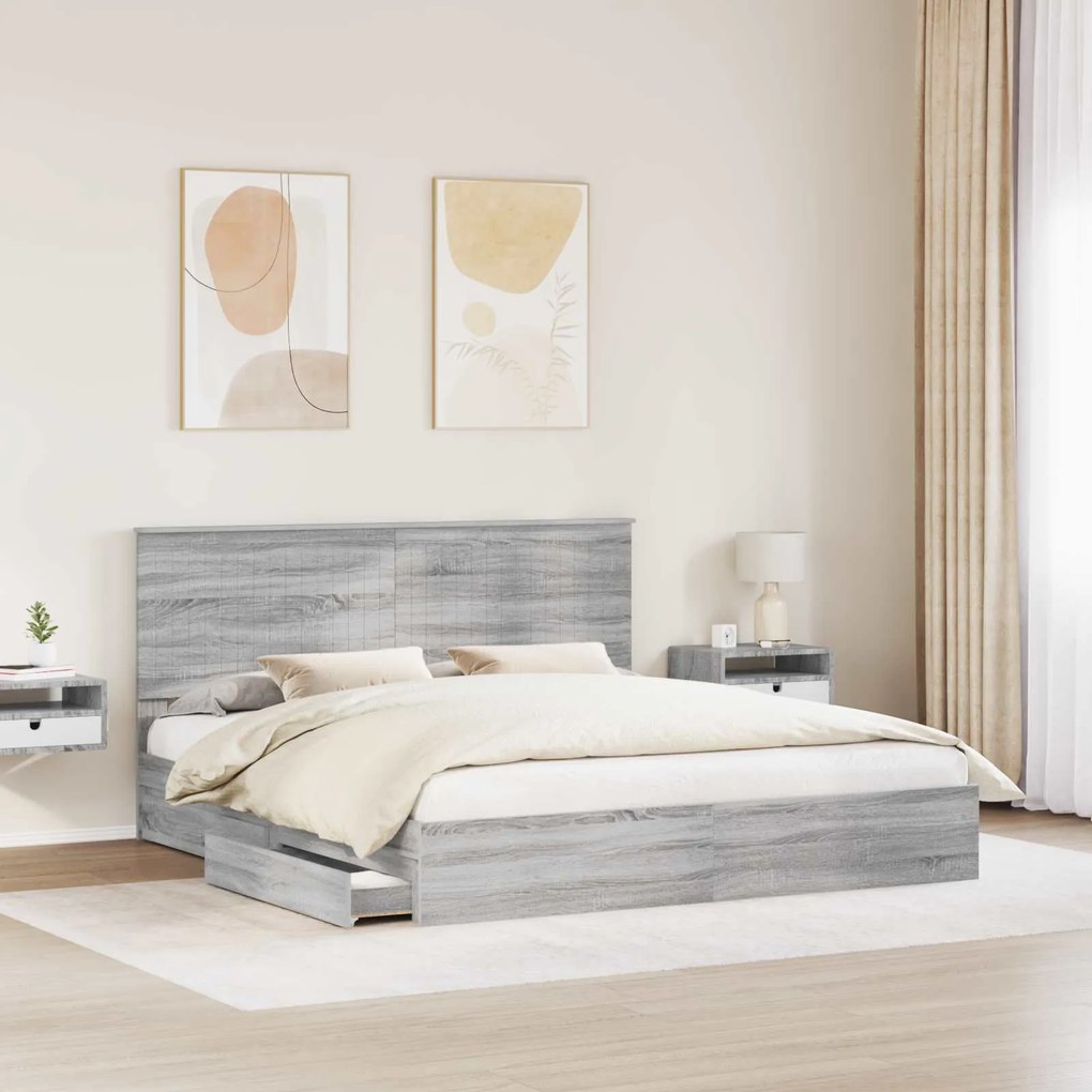 Postel s úložným prostorem se zásuvkou Šedá Sonoma 180 x 200 cm 3411185