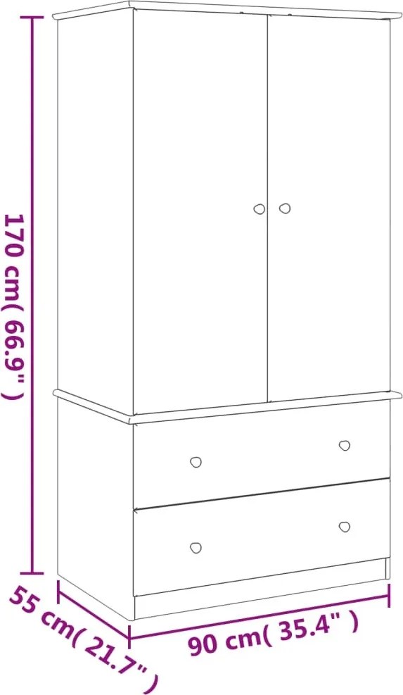 vidaXL Šatní skříň ALTA 90 x 55 x 170 cm masivní borové dřevo [353929] Barva: Přírodní