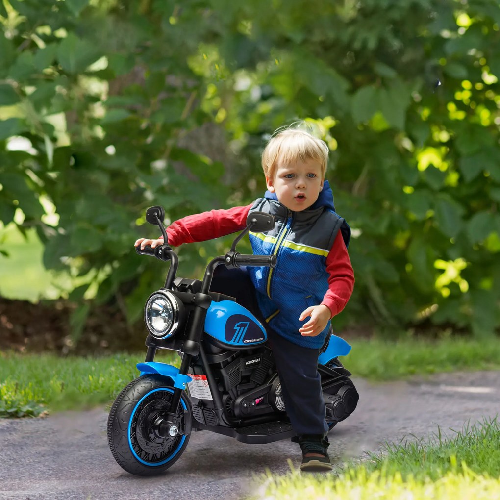 HOMCOM Dětská Elektrická Motorka s 2 Odnímatelnými Tréninkovými Koly, Rychlost 3 km/h, Pro Děti 1,5-3 Rocy, Modrá 76 x 42 x 57 cm