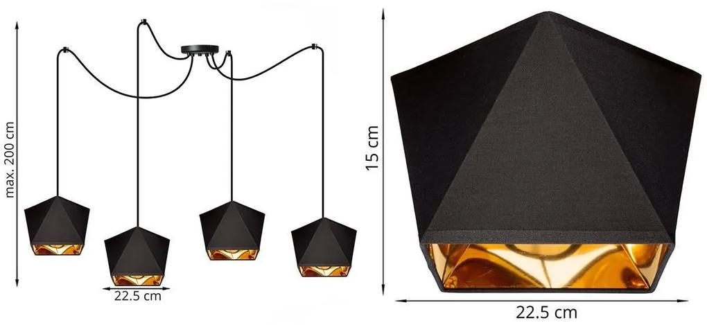 Závěsné svítidlo DIAMOND GOLD SPIDER, 4x černé/zlaté textilní stínítko